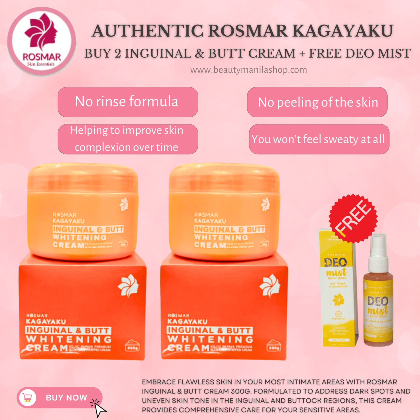 Rosmar Underarm Whitening Cream, Inguinal Butt Cream And Deo Mist ...