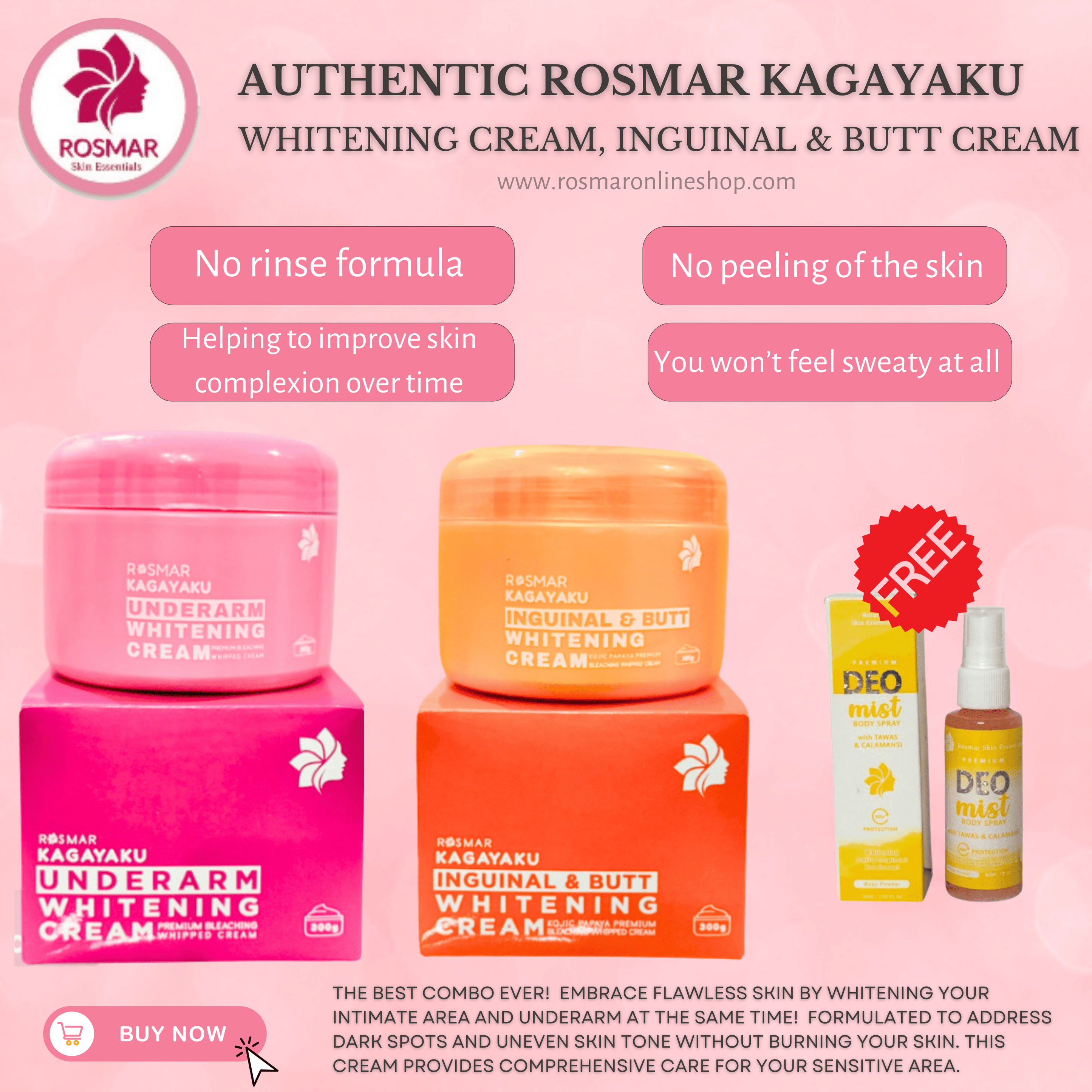 Rosmar Underarm Whitening Cream, Inguinal Butt Cream And Deo Mist ...
